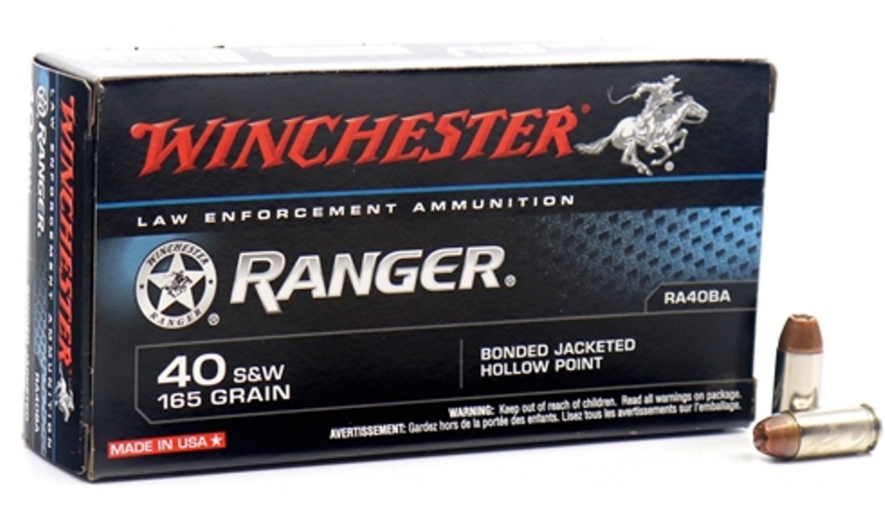 Winchester Ranger .40 S&W 165gr Bonded JHP 50 Rounds RA40BA ...